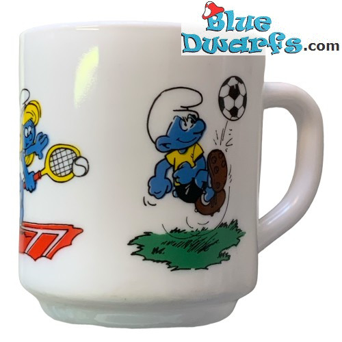 Vintage Smurf mug - Victory smurf / Tennis smurfette and socceer smurf ...