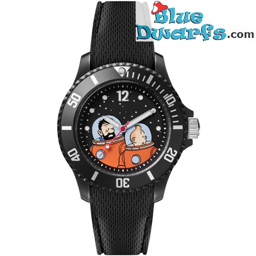 Tintin watch - Tintin and Haddock on the Moon - Silicone Black Watch ...